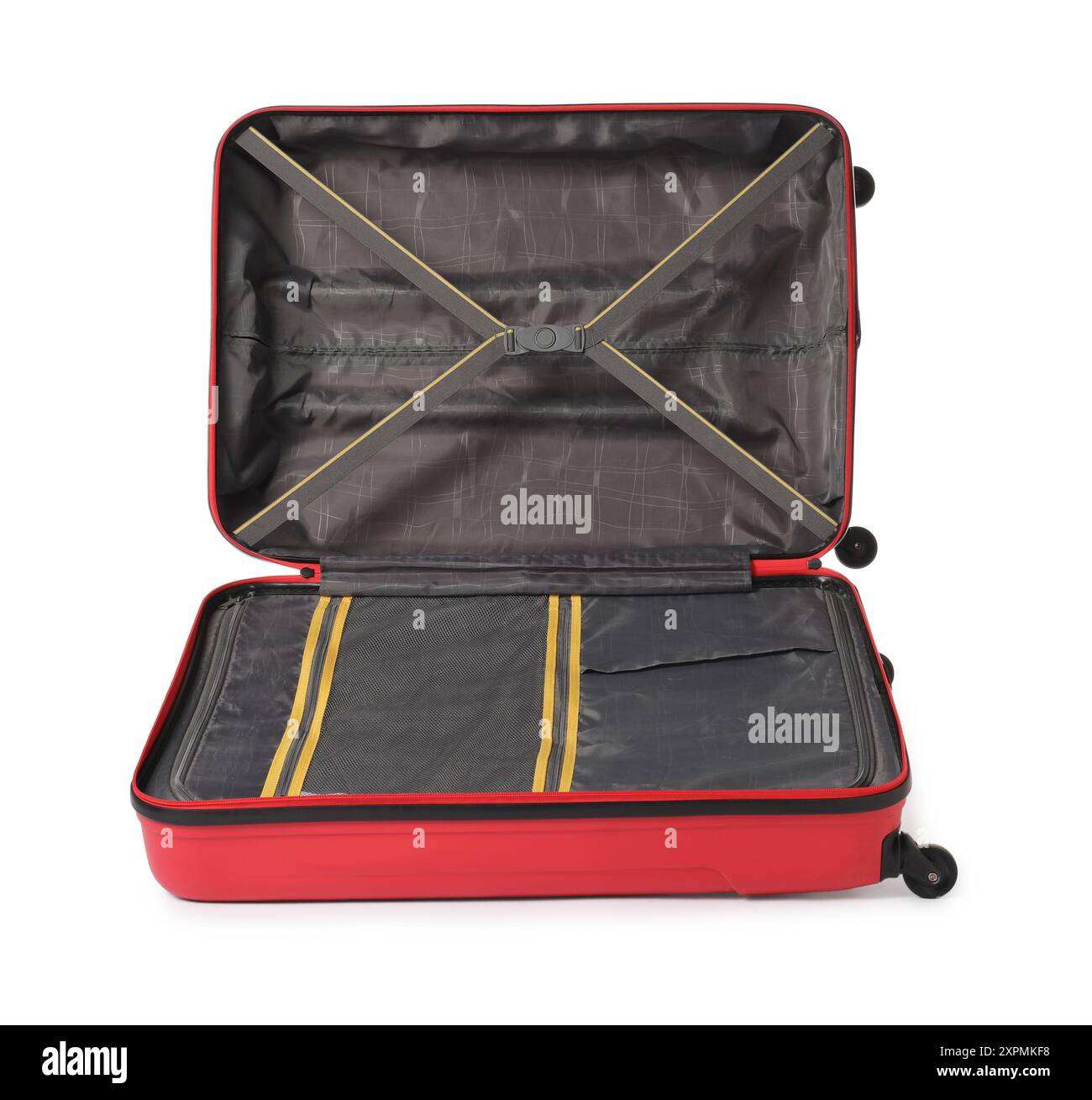 Open empty suitcase for travelling isolated on white Stock Photo - Alamy