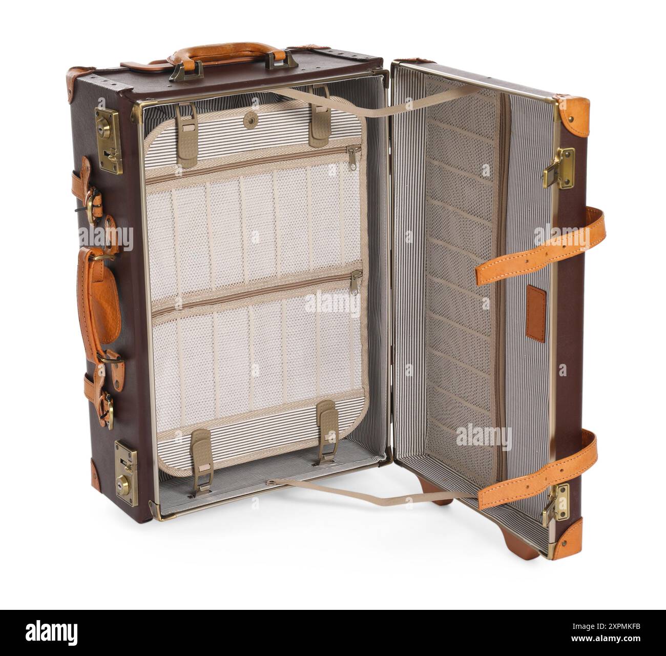 Open empty suitcase for travelling isolated on white Stock Photo - Alamy