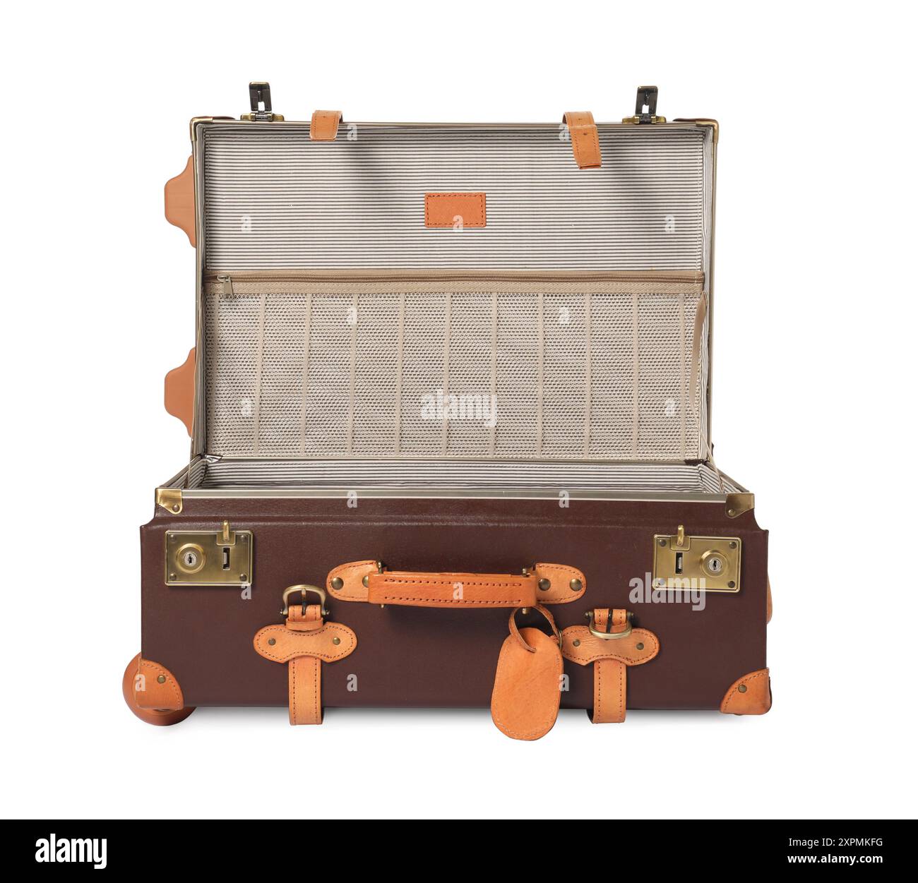 Open empty suitcase for travelling isolated on white Stock Photo - Alamy