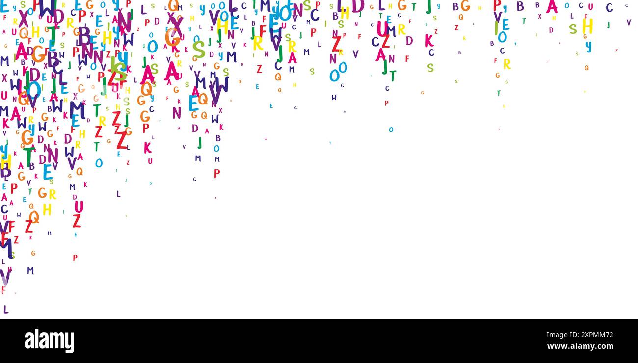 Scattered letters of latin alphabet. Colorful childish floating ...