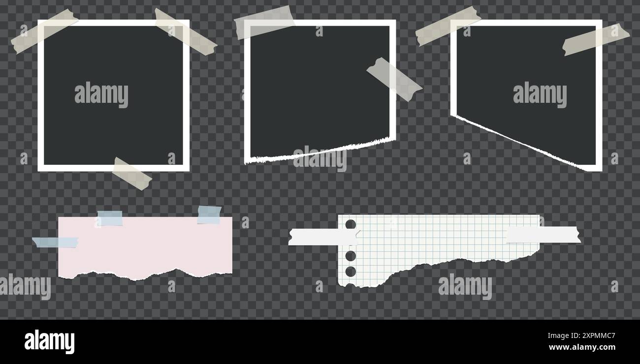 Set of vintage photo frame with adhesive tape. Vintage ripped paper for ...