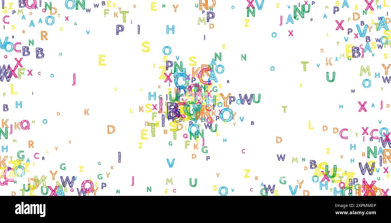 Scattered letters of latin alphabet. Colorful childish floating ...