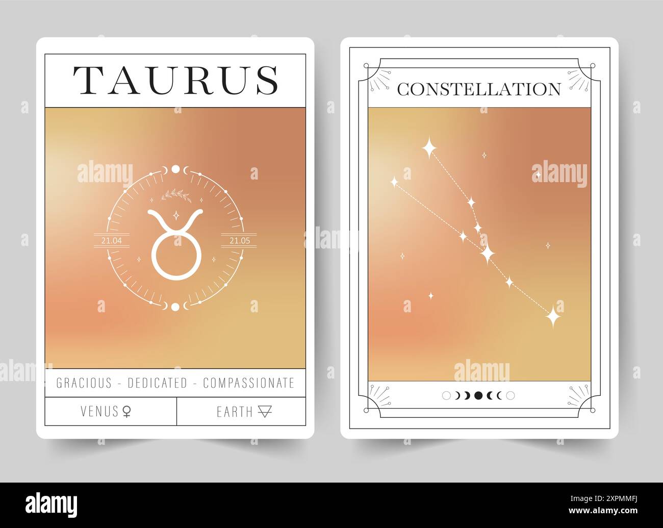 Taurus. Witchcraft cards with astrology zodiac sign and constellation ...