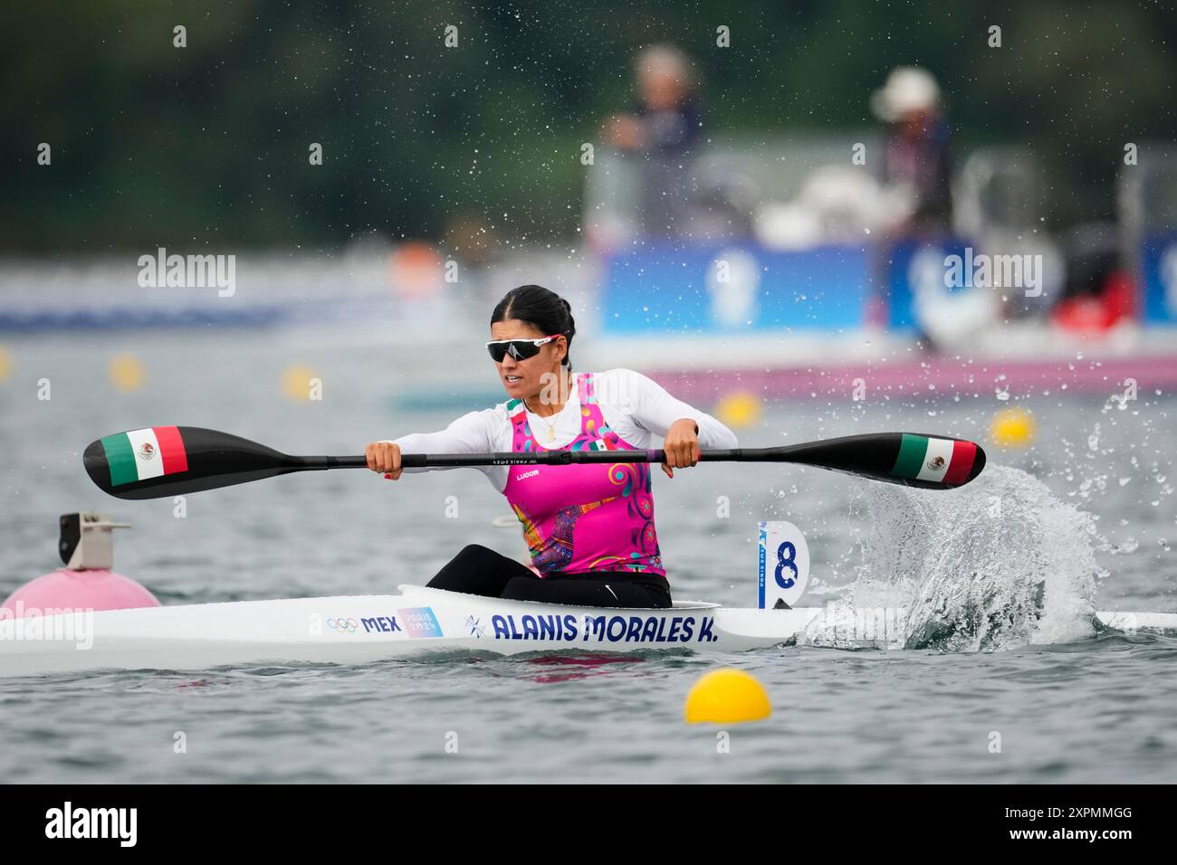 Karina Alanis Morales, of Mexico, competes in the women's kayak single ...