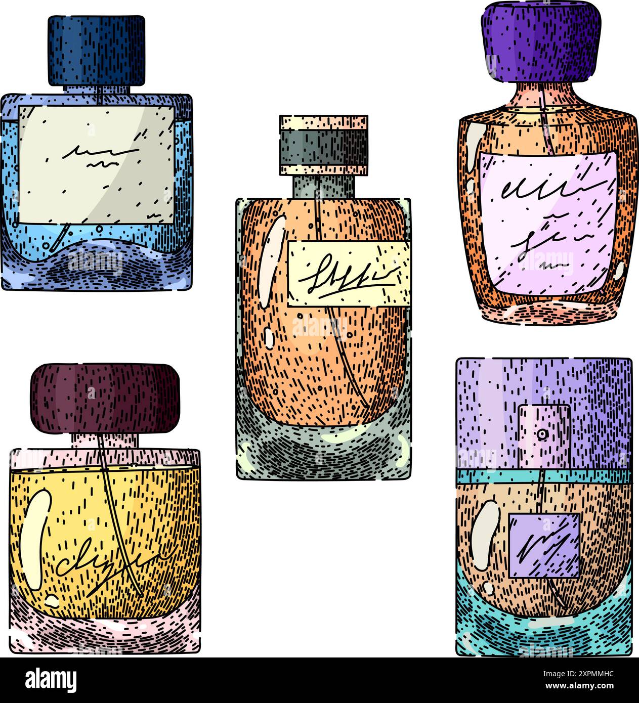perfum bottle male set sketch hand drawn vector Stock Vector Image ...