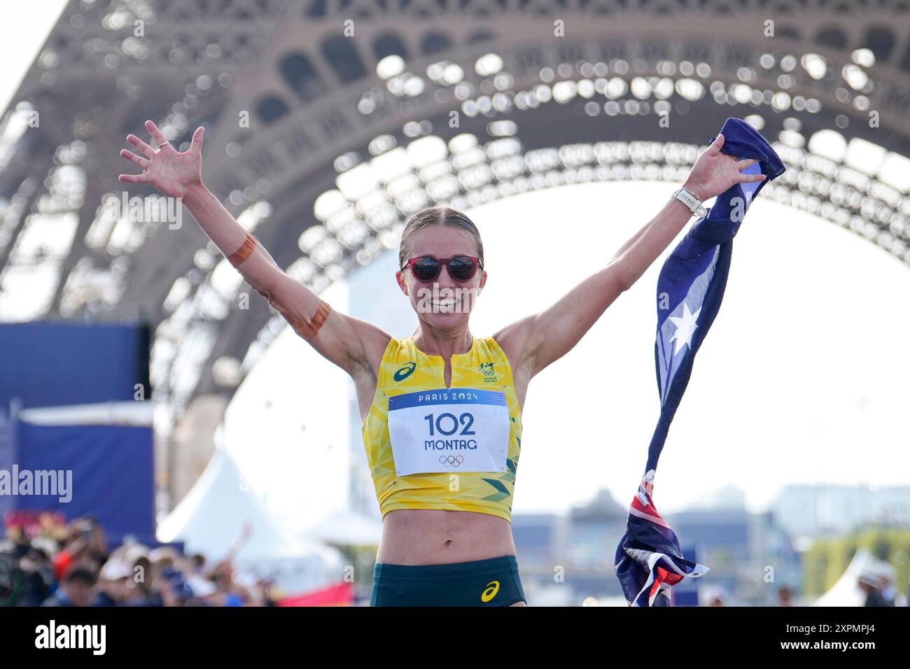 Australia's Jemima Montag celebrates after crossing the finish line at ...