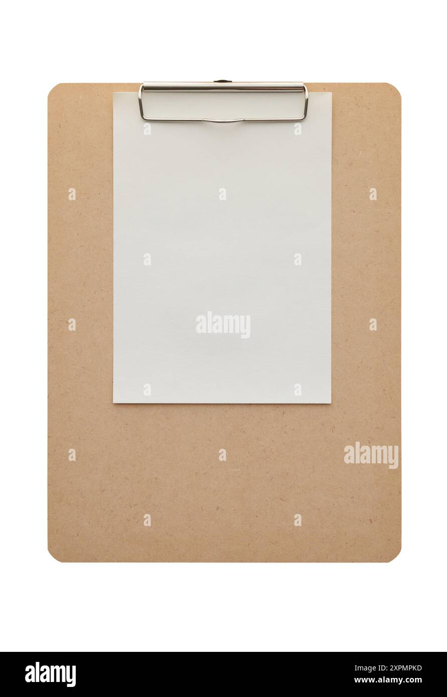 Wooden clipboard with blank paper isolated on white background Stock ...