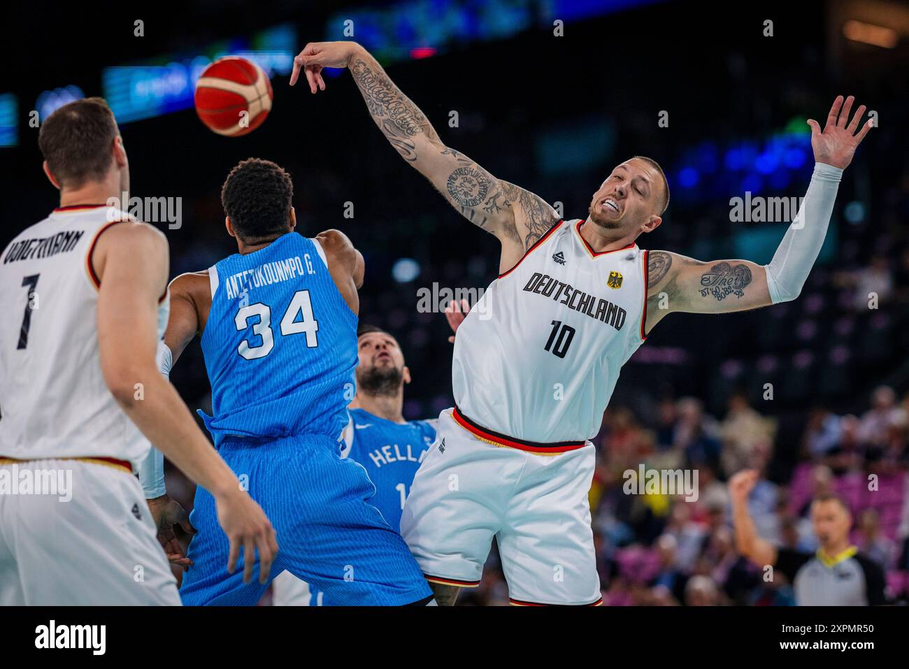 Paris, France. 6th AUG 2024. Giannis Antetokounmpo (GRE) Daniel Theis (GER) Paris 2024 Olympic ...