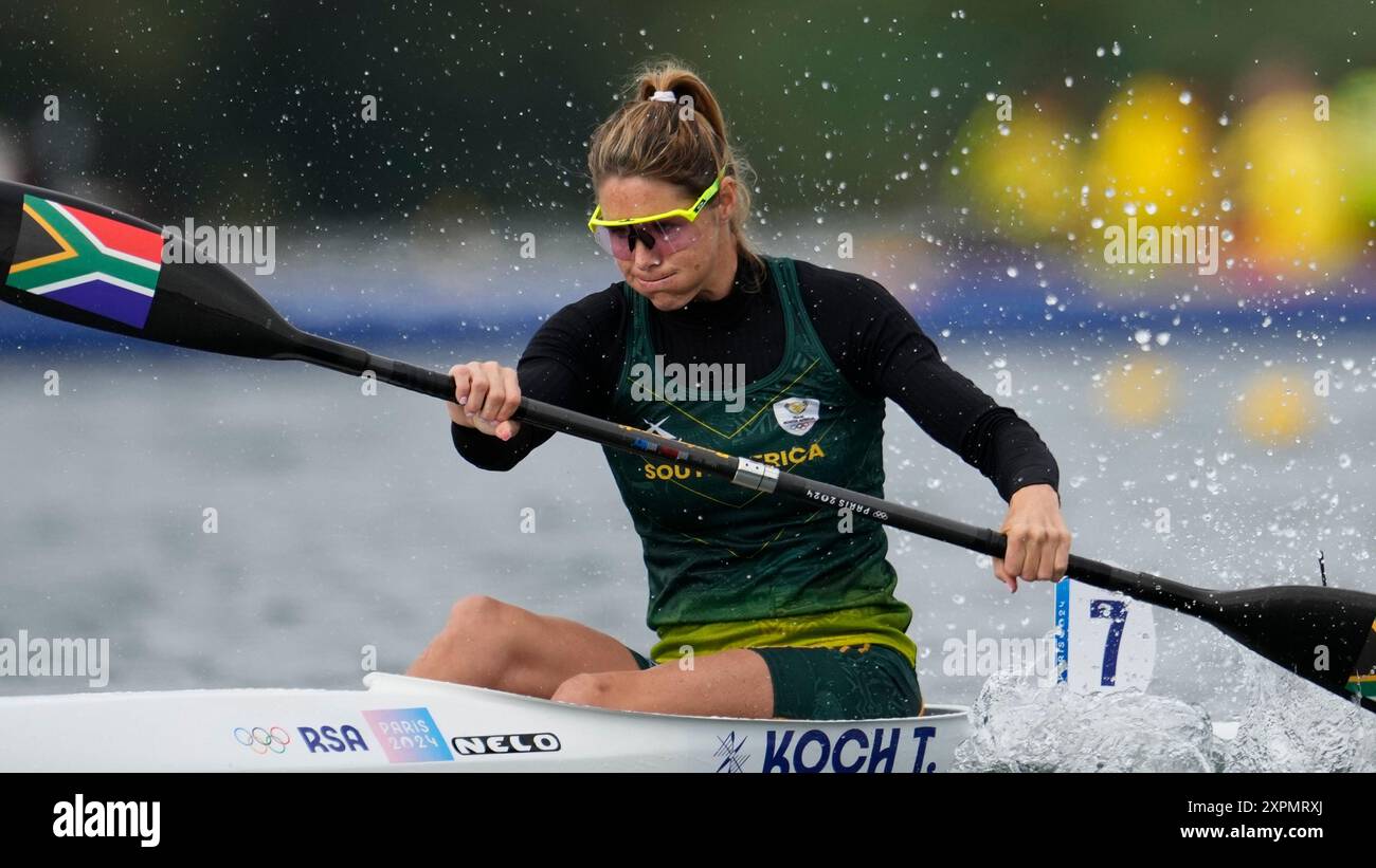 Tiffany Amber Koch, of South Africa, competes in the women's kayak ...