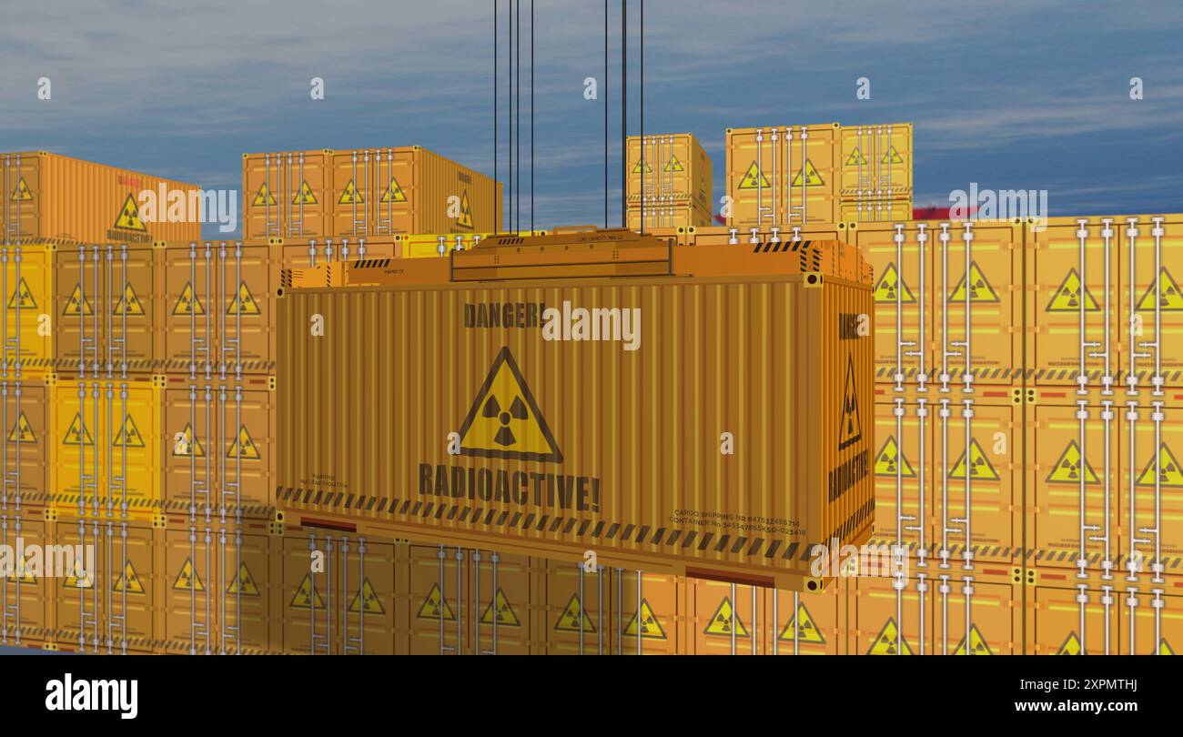 Radioactive waste and nuclear containers cargo crane. Business concept ...