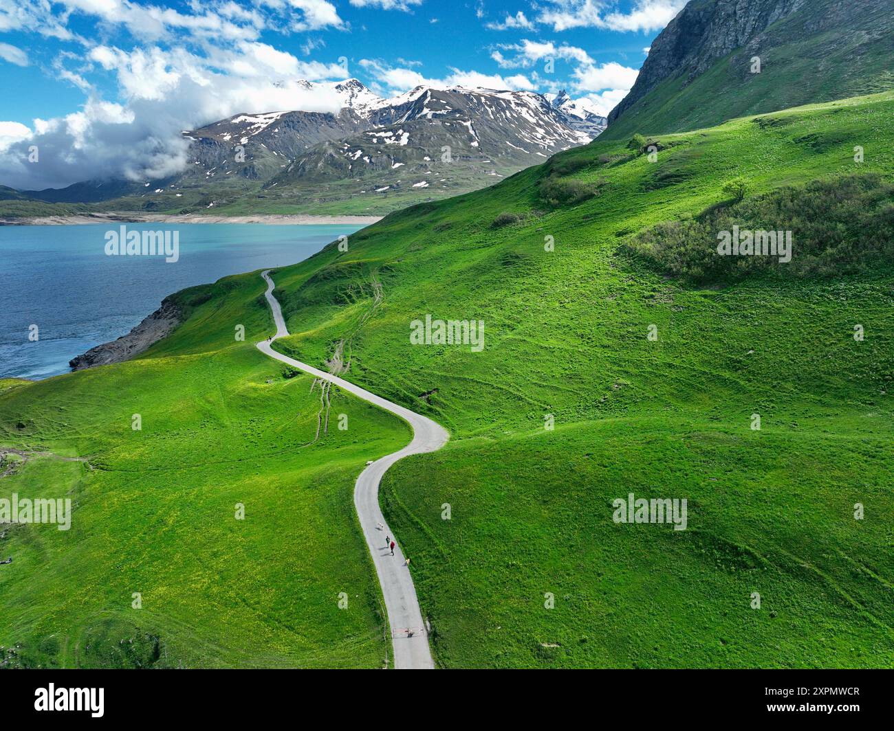 Panoramic view of the wonderful lake of Mont Cenis, in Savoie, in the ...