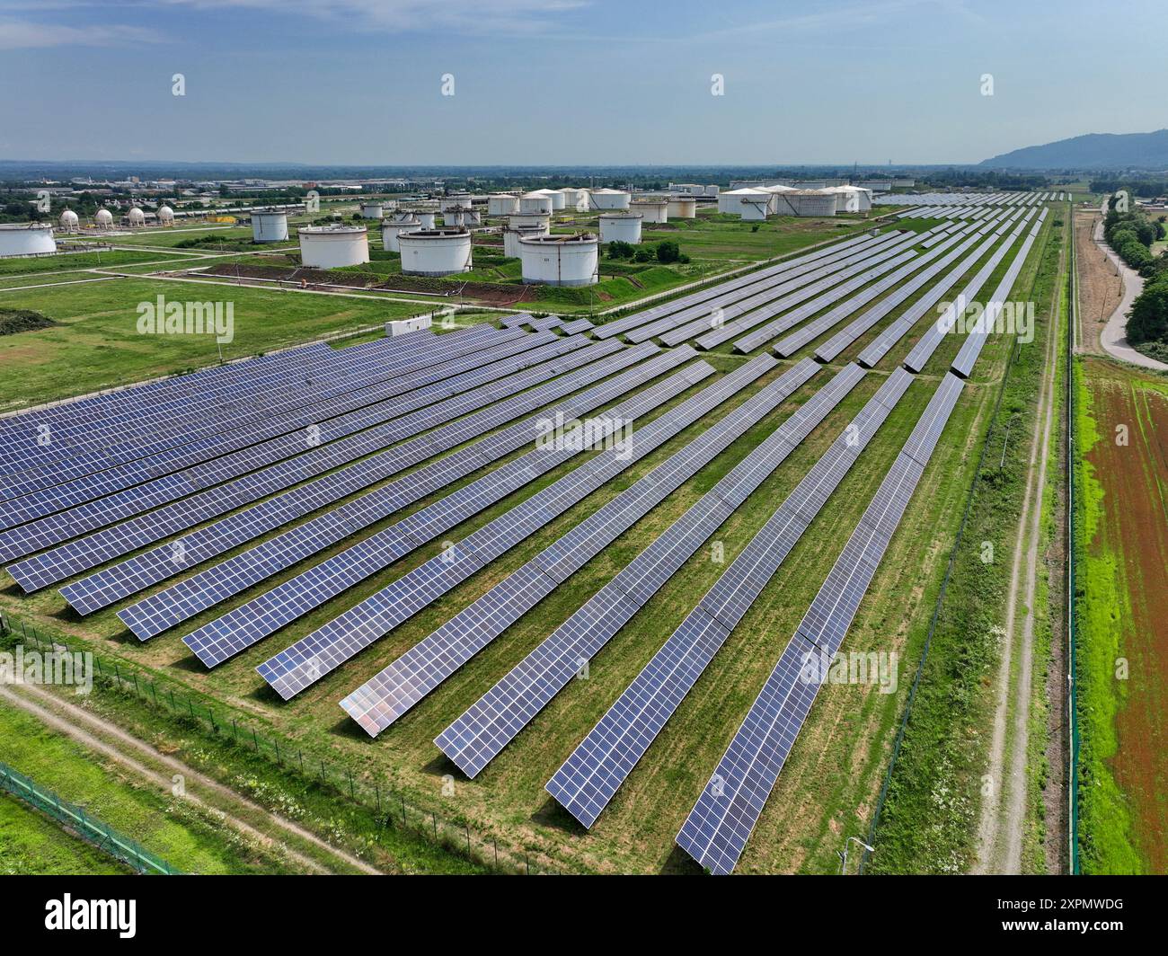 Drone Aerial View power station producing clean, sustainable solar ...