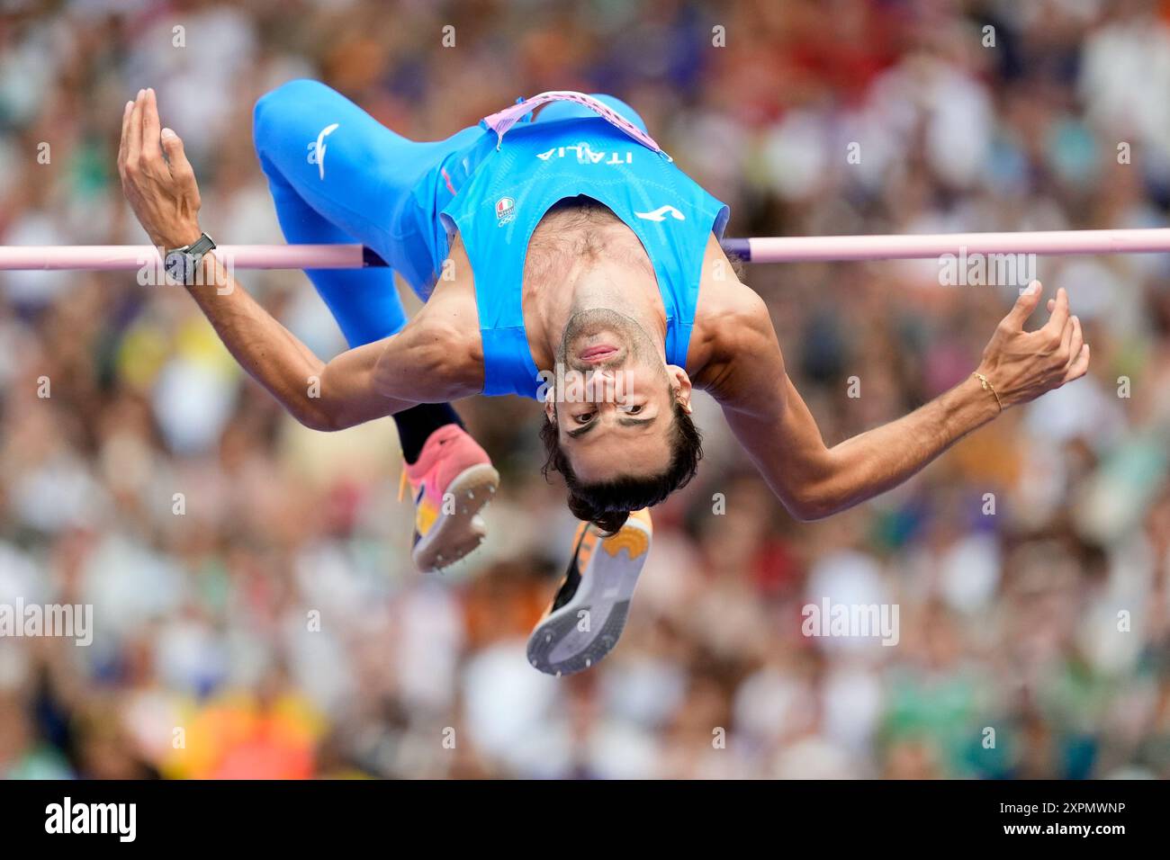 Gianmarco Tamberi, of Italy, competes during the men's high jump ...