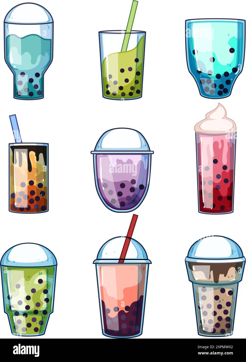 bubble tea set cartoon vector illustration Stock Vector Image & Art - Alamy