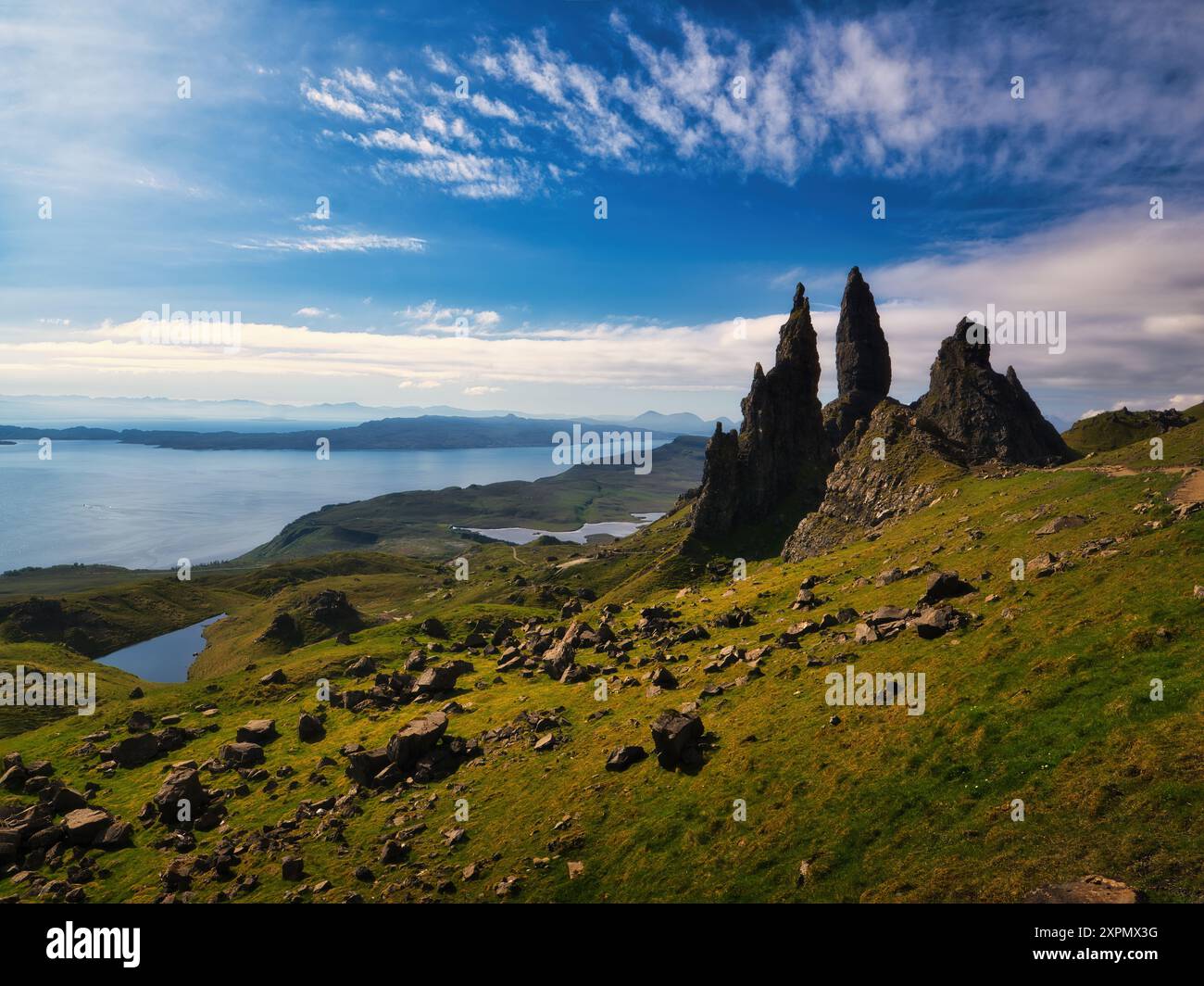 The Trotternish Ridge on the Isle of Skye with the distinctive shapes of the Old Man of Storr ...