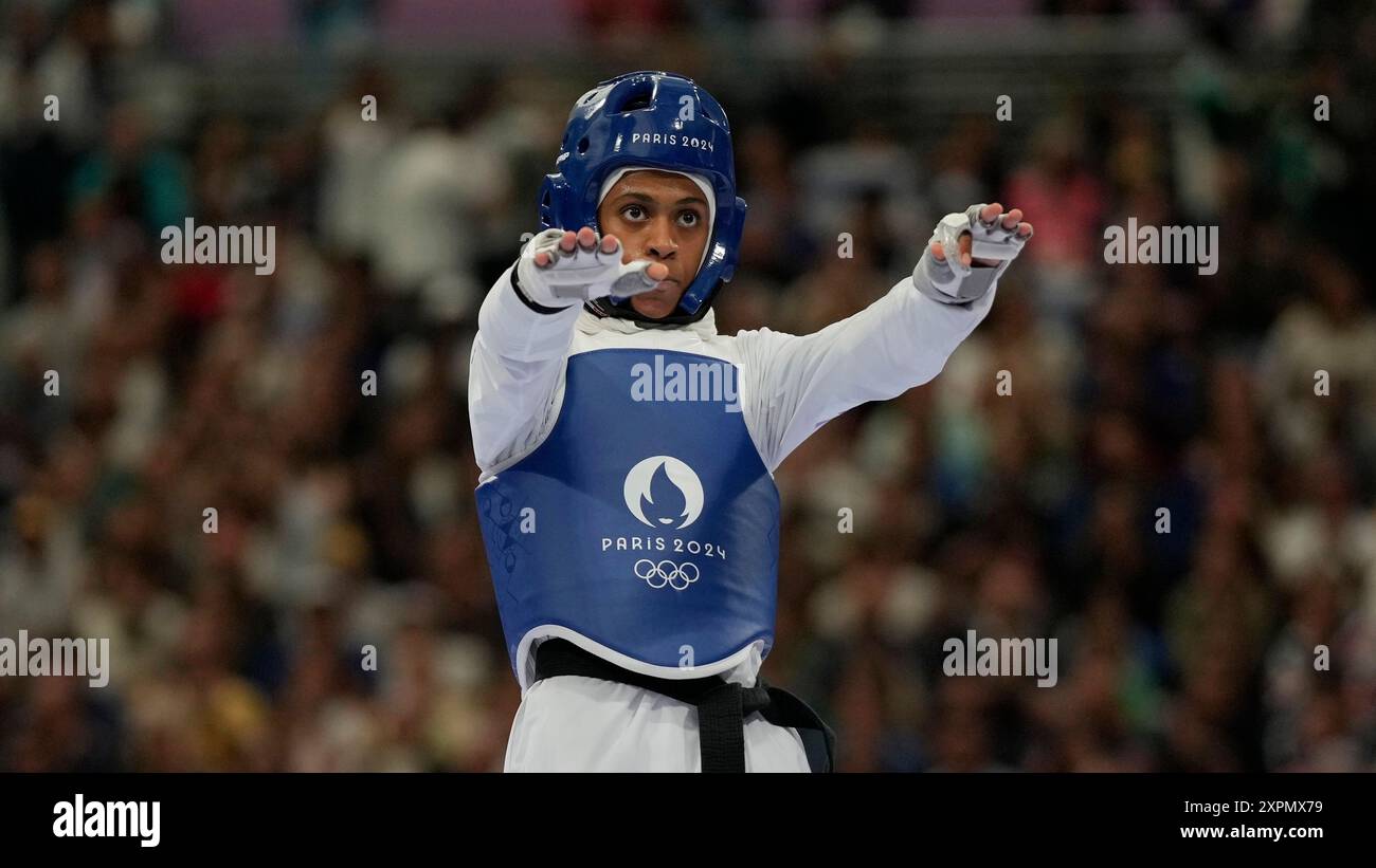 Saudi Arabia's Dunya Ali M Abutaleb reacts as she competes with Israel ...