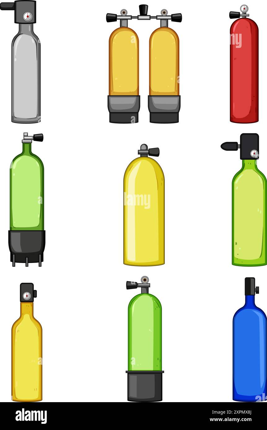 diving cylinder set cartoon vector illustration Stock Vector Image ...