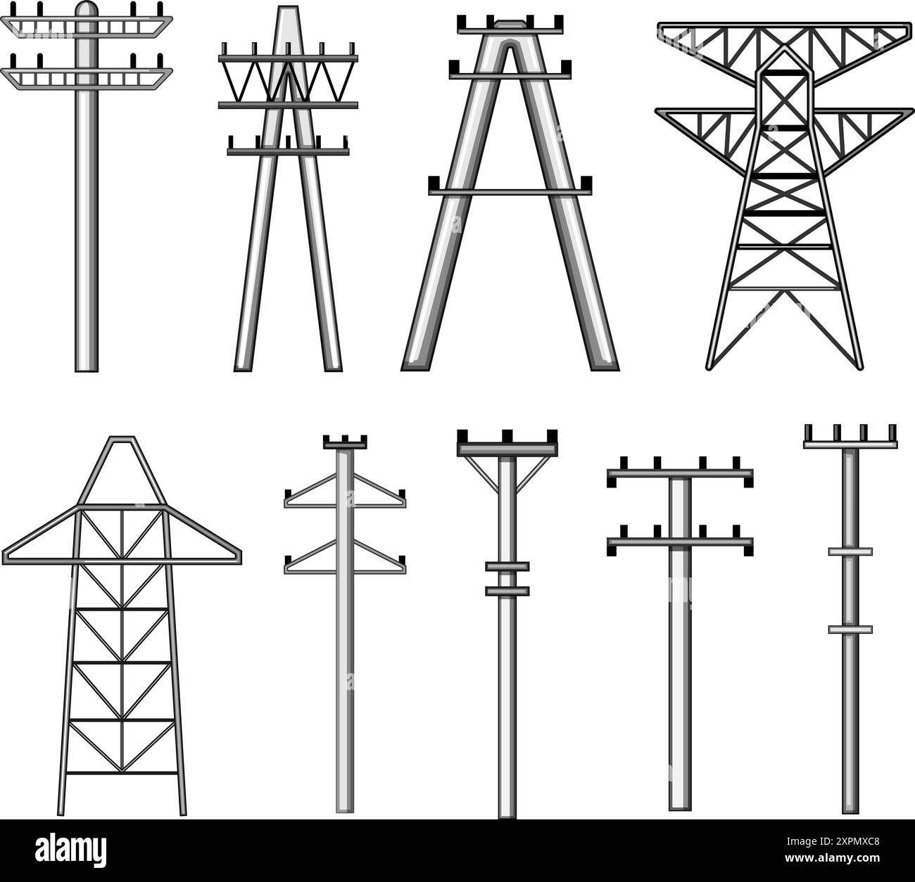 electric pylon set cartoon vector illustration Stock Vector Image & Art ...