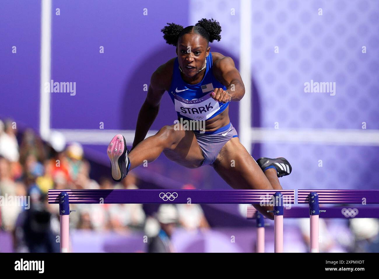 Grace Stark of the United States, competes in the women's 100-meter ...