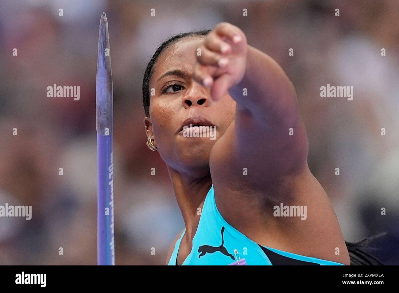 Rhema Otabor, of Bahamas, competes during the women's javelin throw ...