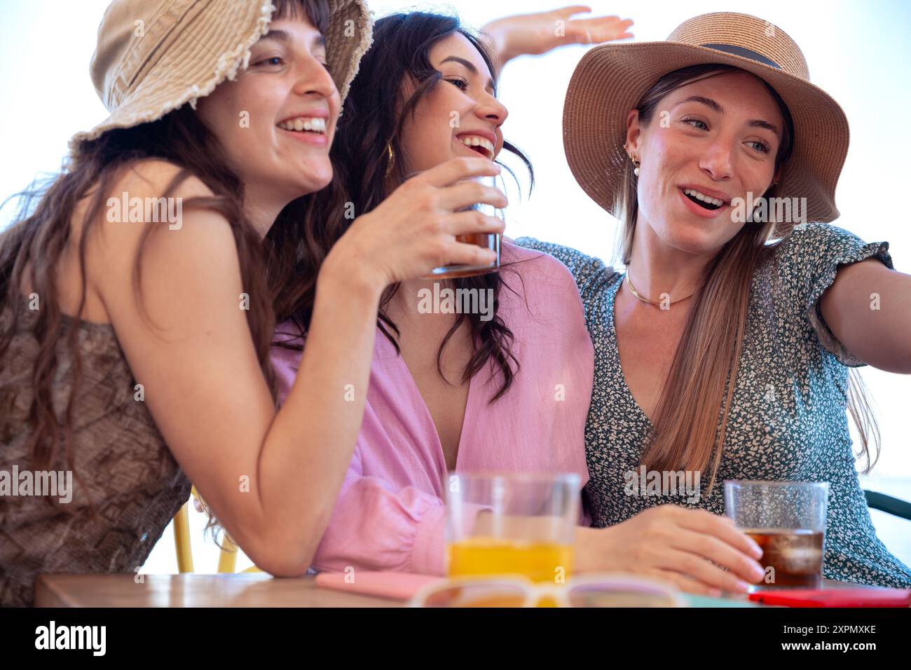 Three woman toasting ,dinner happy friends Stock Photo - Alamy