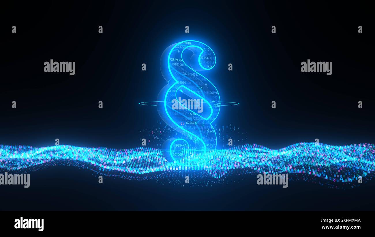 Data Law Concept - 3D illustration. Glowing paragraph between the waves ...