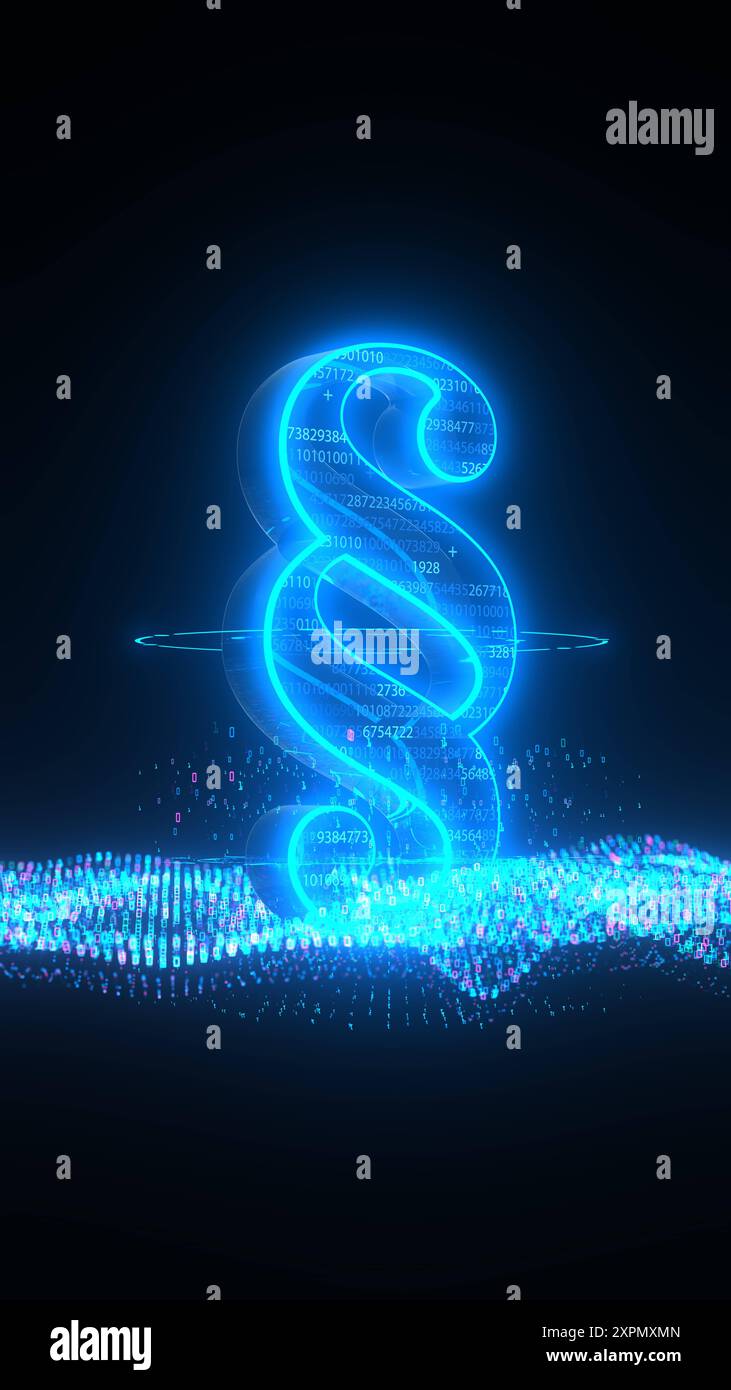 Data Law Concept - 3D illustration. Glowing paragraph between the waves ...