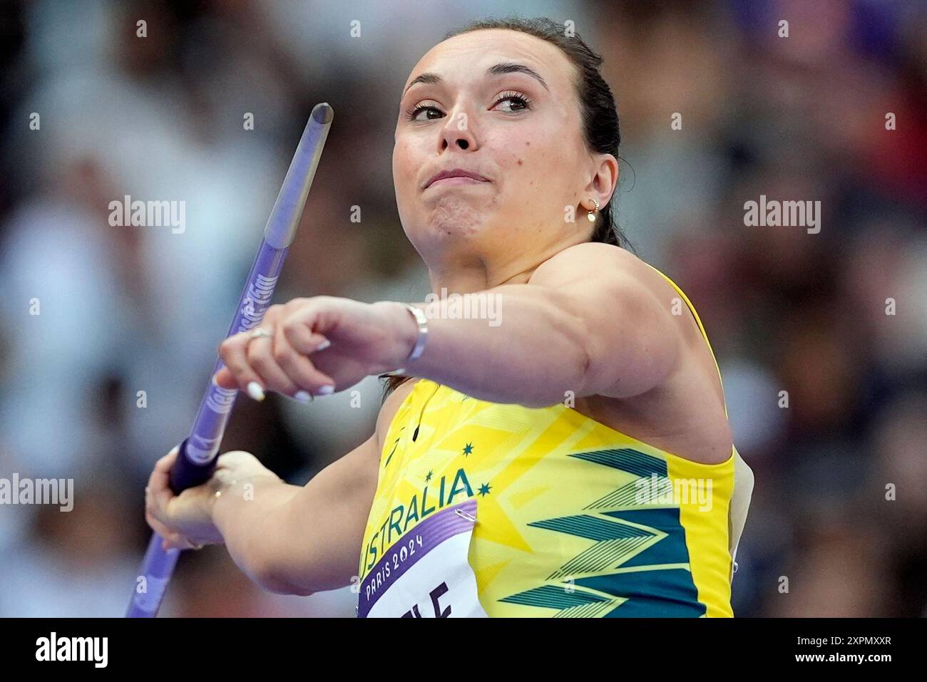 Mackenzie Little, of Australia, competes during the women's javelin ...
