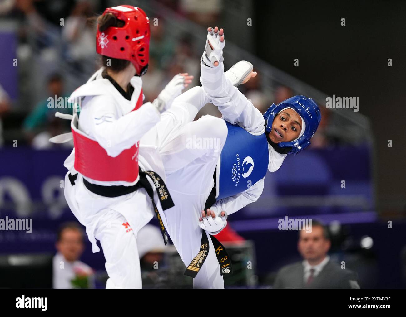 Israel's Avishag Semberg (left) and Saudi Arabia's Dunya Abutaleb (right) during the Women's ...