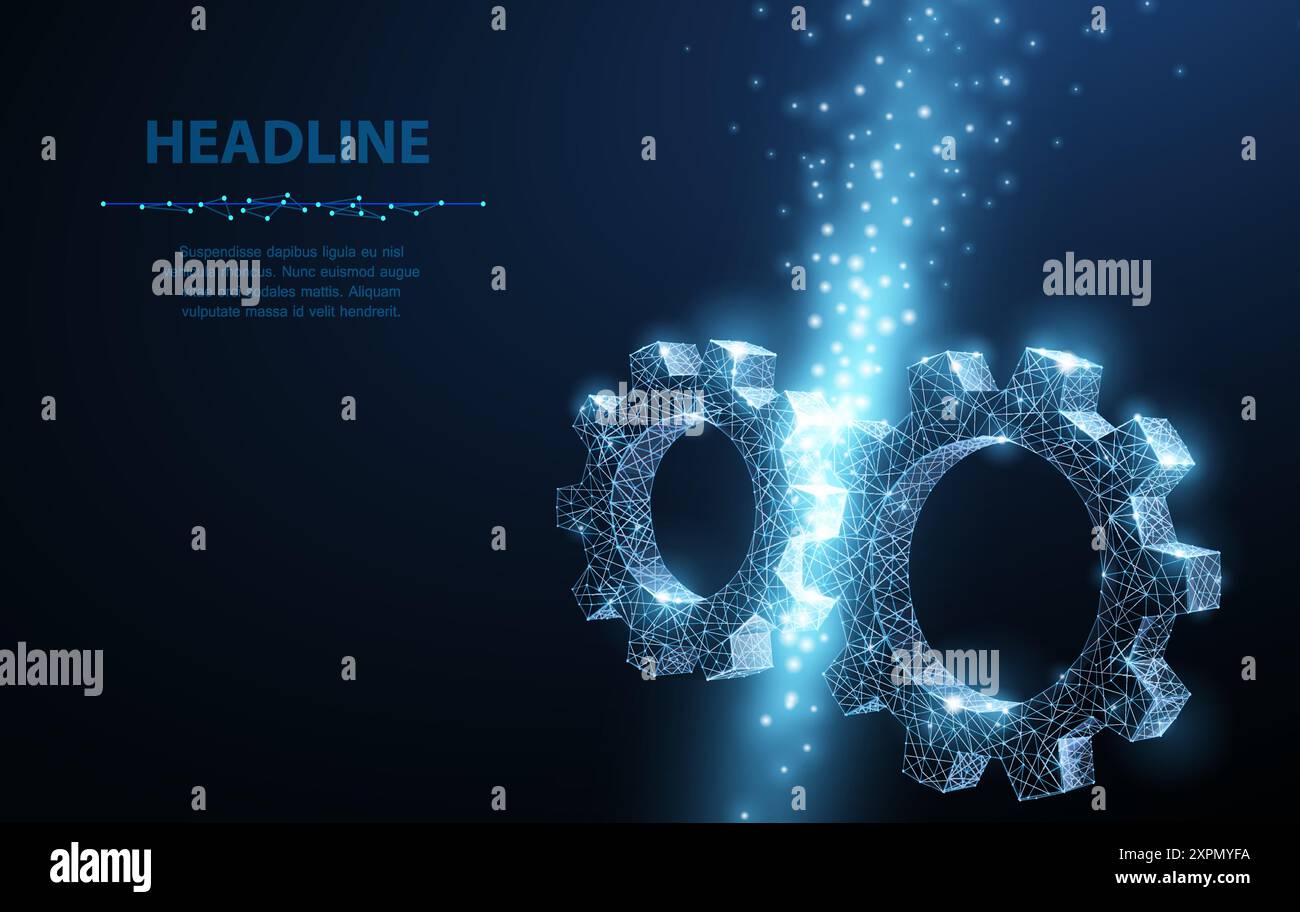 Gears. Abstract vector wireframe two gear 3d modern illustration on ...