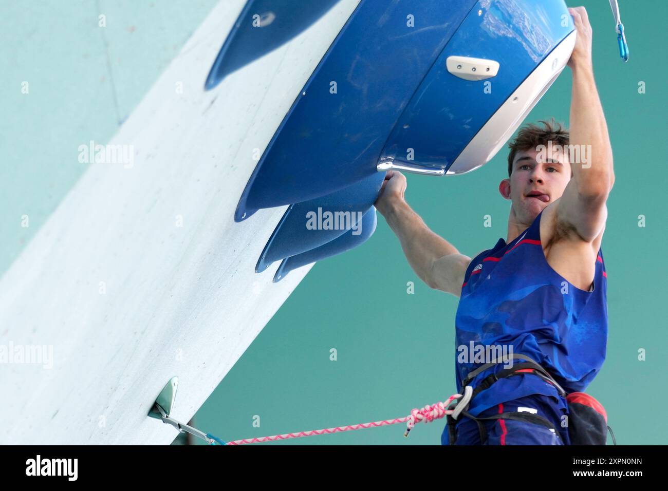 Colin Duffy of the United States competes in the men's boulder and lead ...