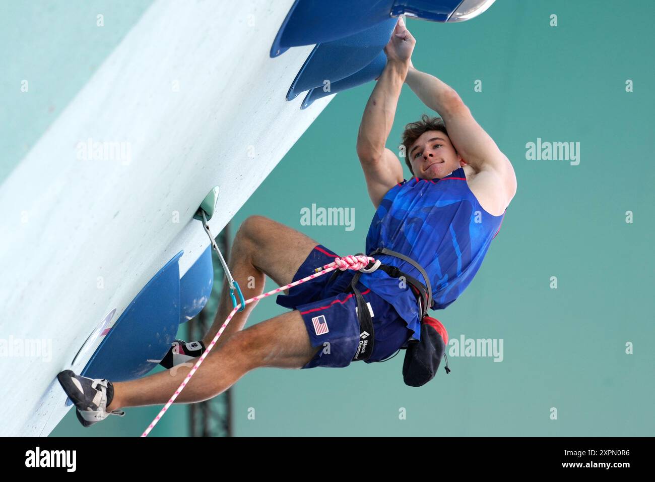 Colin Duffy of the United States competes in the men's boulder and lead ...