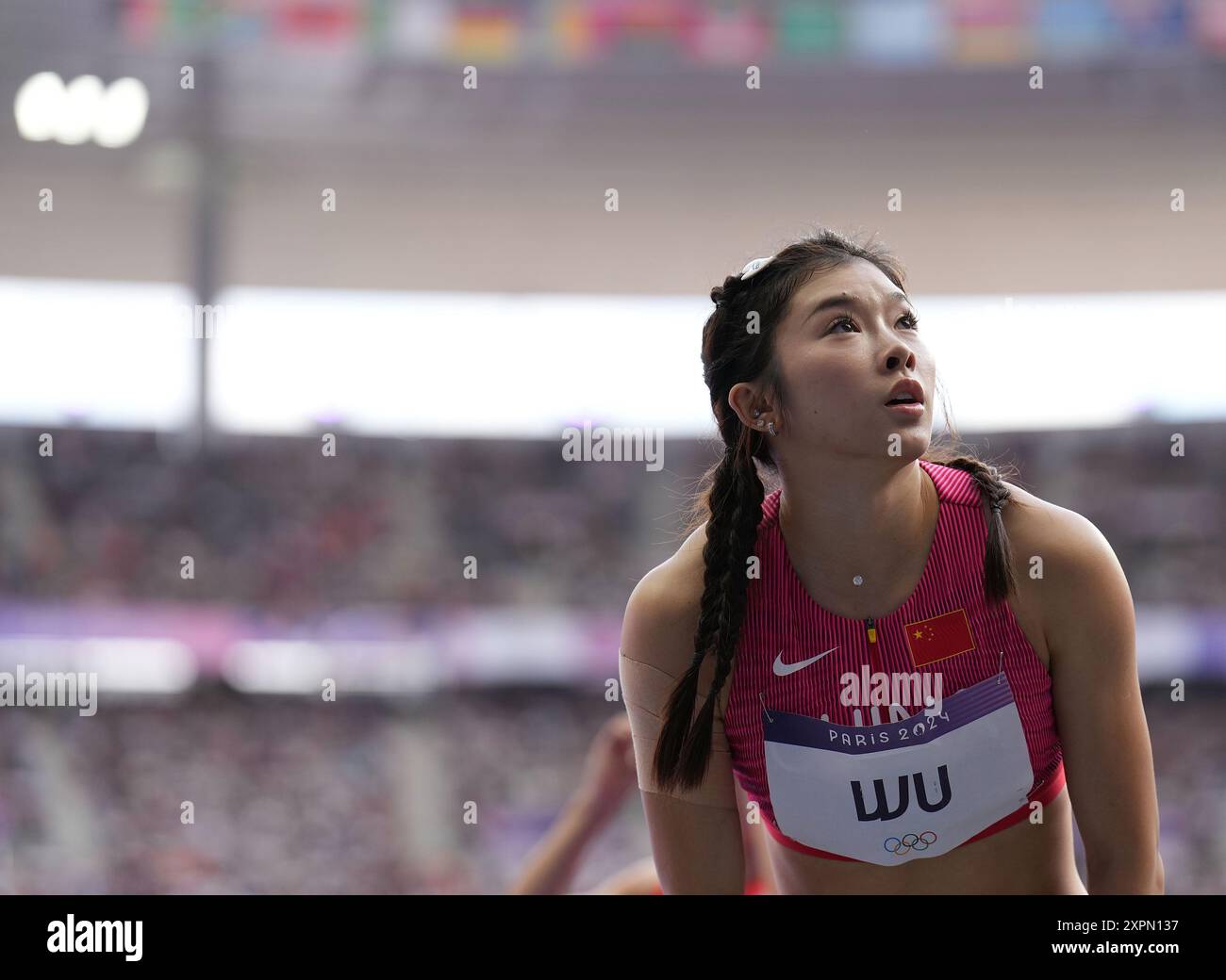 Paris, France. 7th Aug, 2024. Wu Yanni of China reacts after the women ...