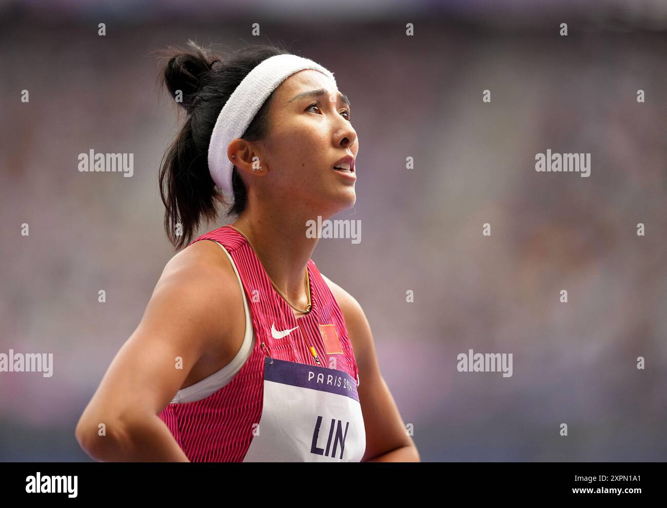 Paris, France. 7th Aug, 2024. Lin Yuwei of China reacts after the women ...