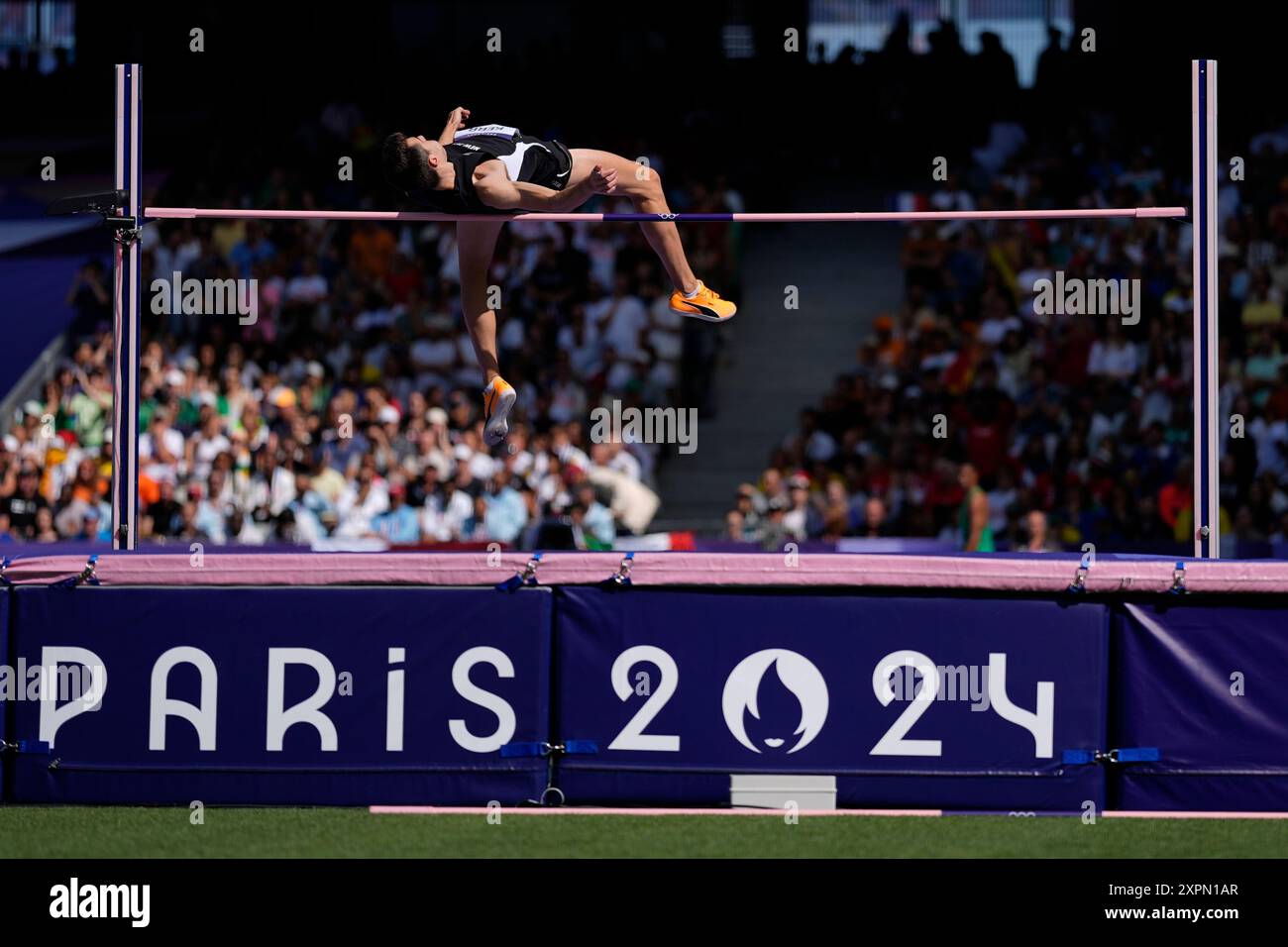 Hamish Kerr, of New Zealand, competes during the men's high jump ...