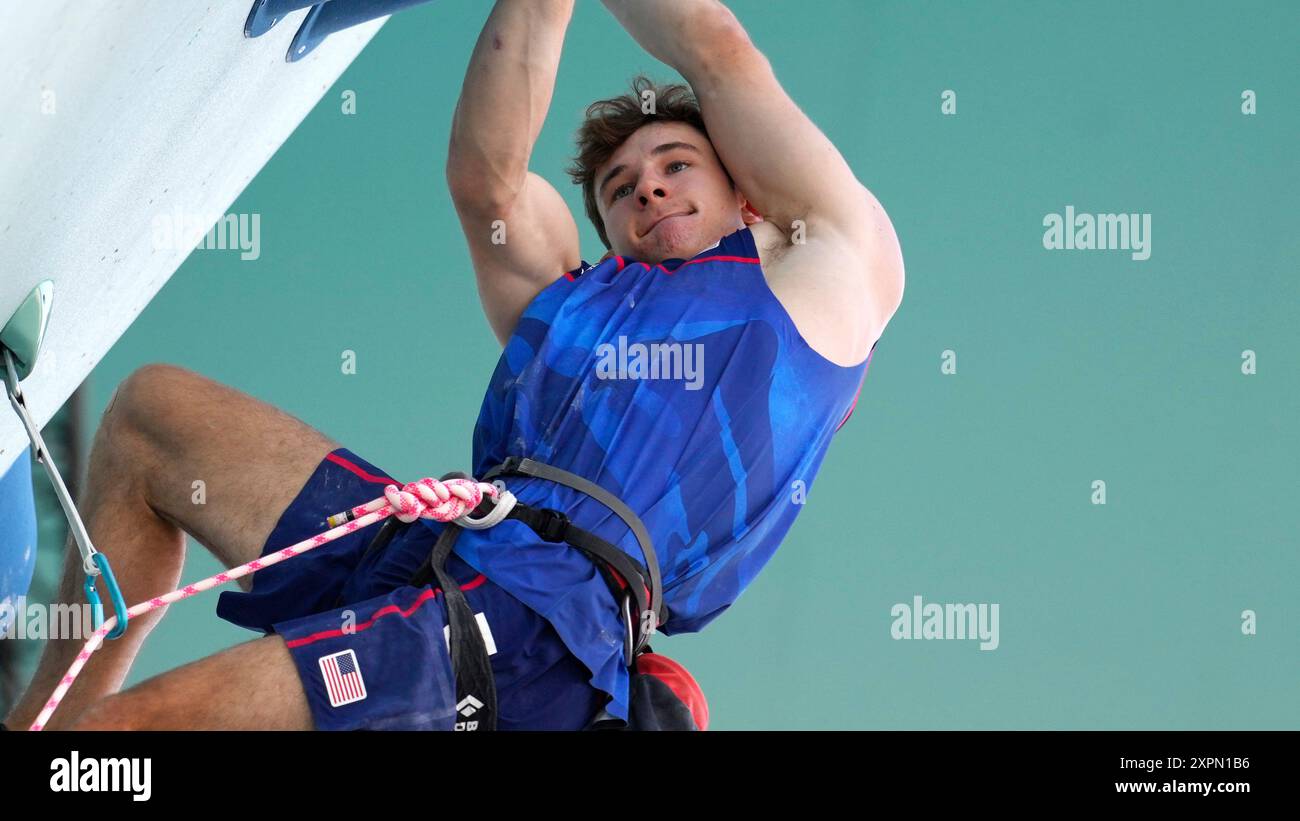 Colin Duffy of the United States competes in the men's boulder and lead ...