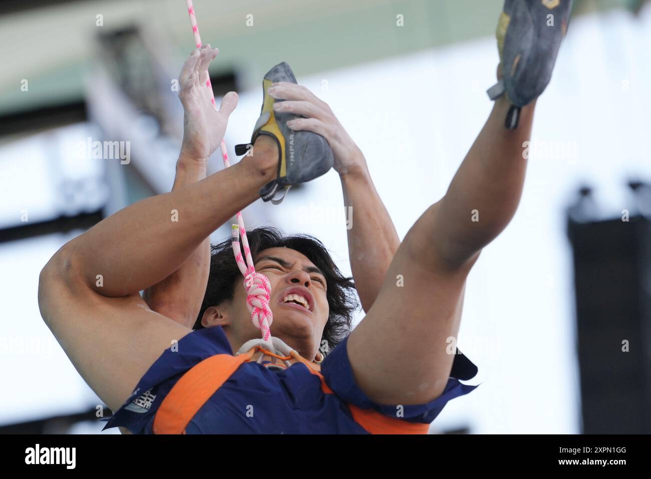 Tomoa Narasaki of Japan competes in the men's boulder and lead ...