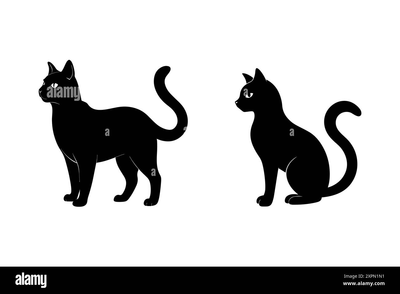 Halloween black cat silhouette set, on white background. Vector ...
