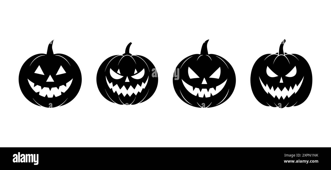 Set of silhouettes pumpkin, jack lantern for Halloween, on white ...