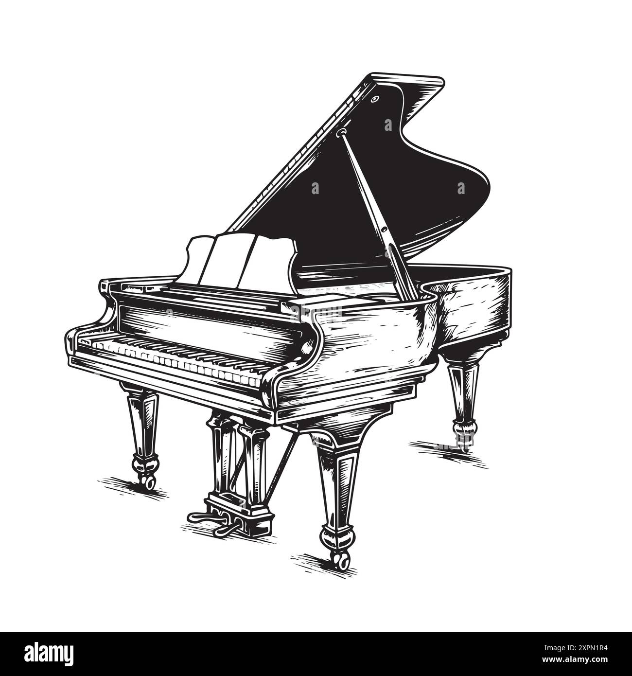 Vintage old grand piano hand drawn sketch Vector illustration Stock ...