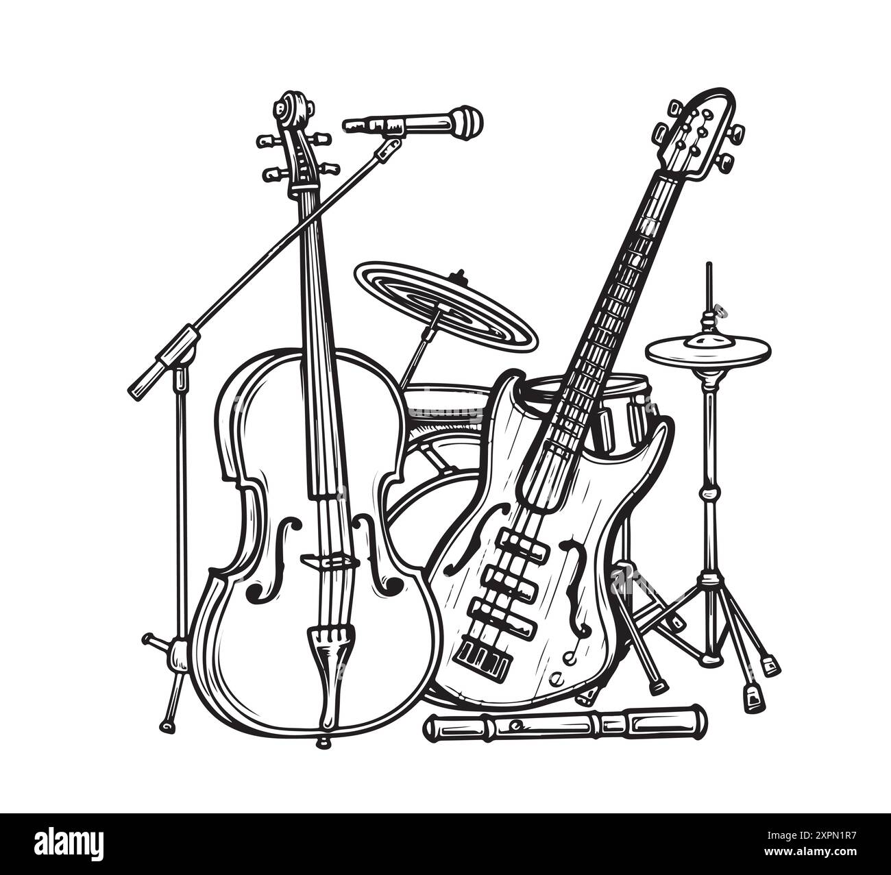 Musical instruments. Sketch hand drawn vector illustration. Engraving ...