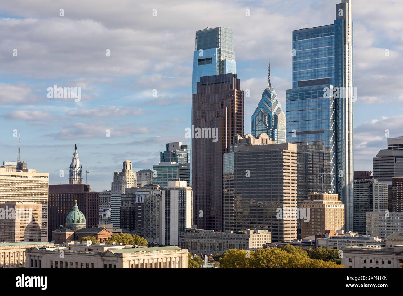 Philadelphia City Center and Business District Skyscrapers. Cloudy Blue ...