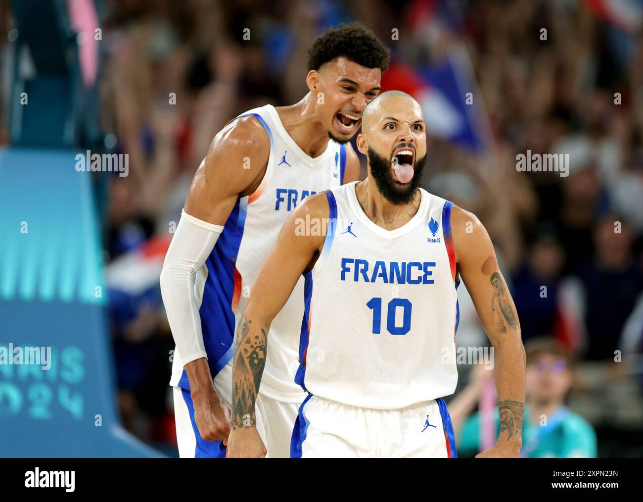 Paris, FRANCE - AUGUST 06: Evan Fournier of France celebrates during ...