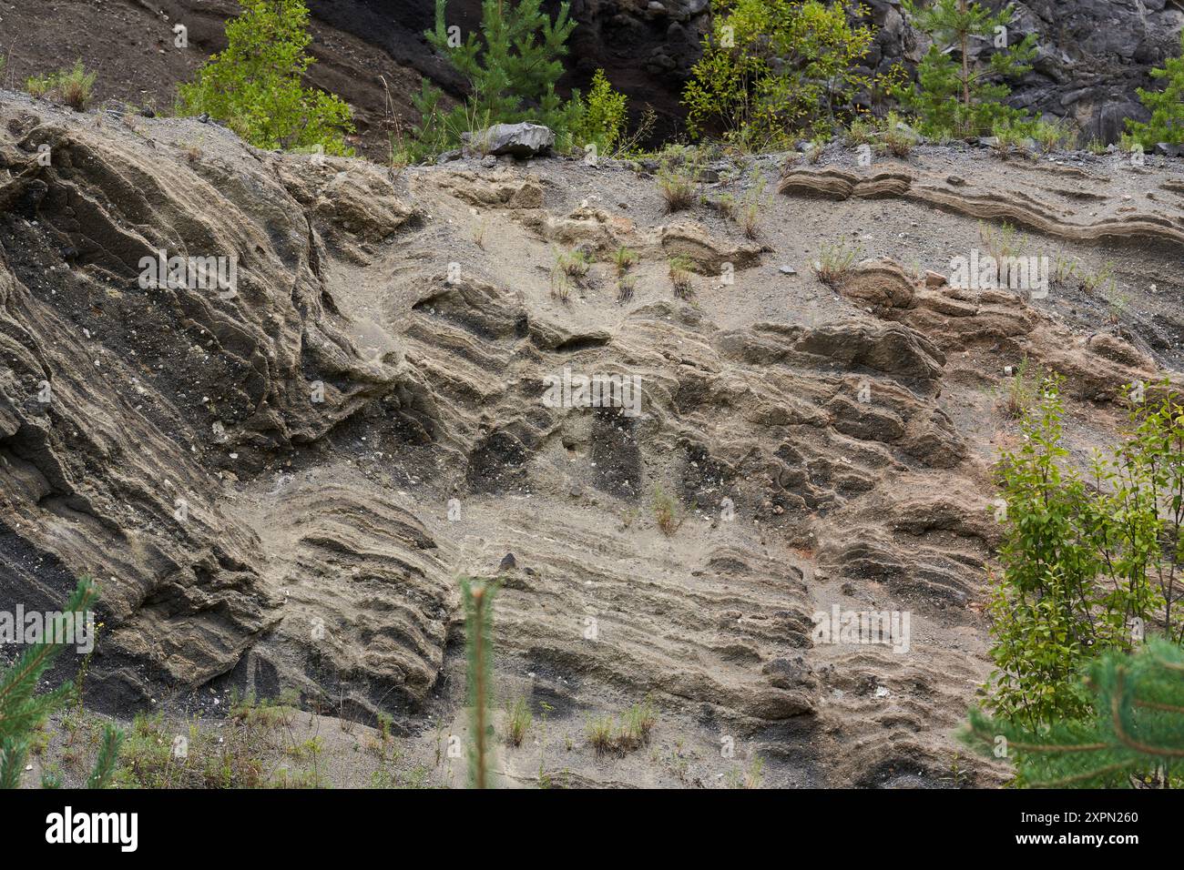 Various rock formations of basalt, sandstone, dross and others in ...