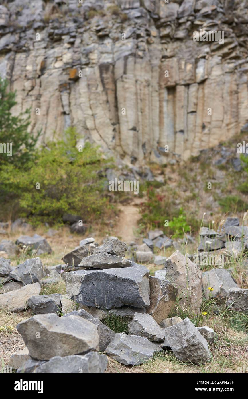 Various rock formations of basalt, sandstone, dross and others in ...