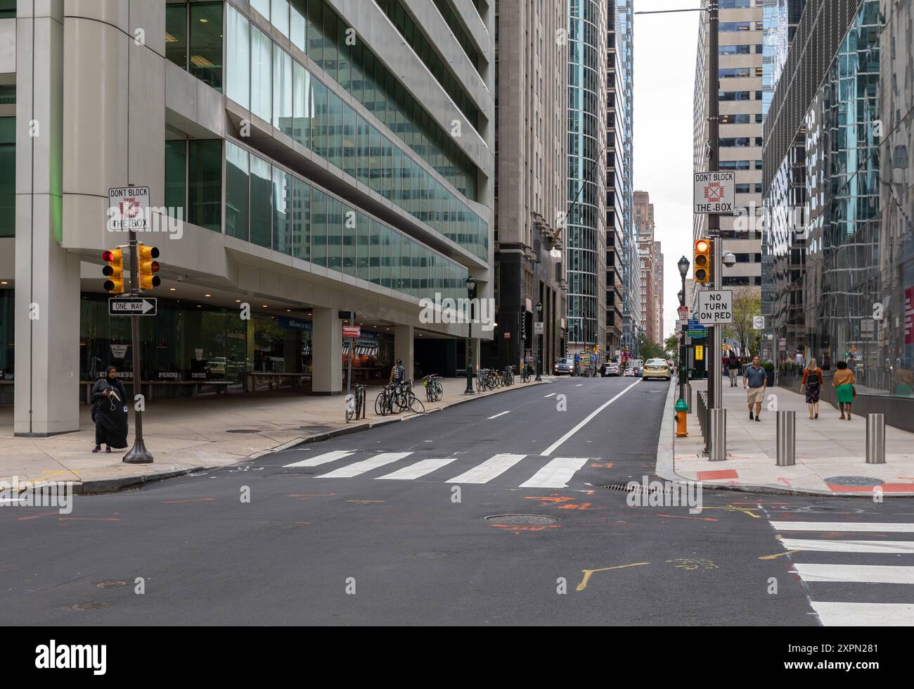 Philadelphia Cityscape ant Street. Empty Intersection with Red Traffic ...