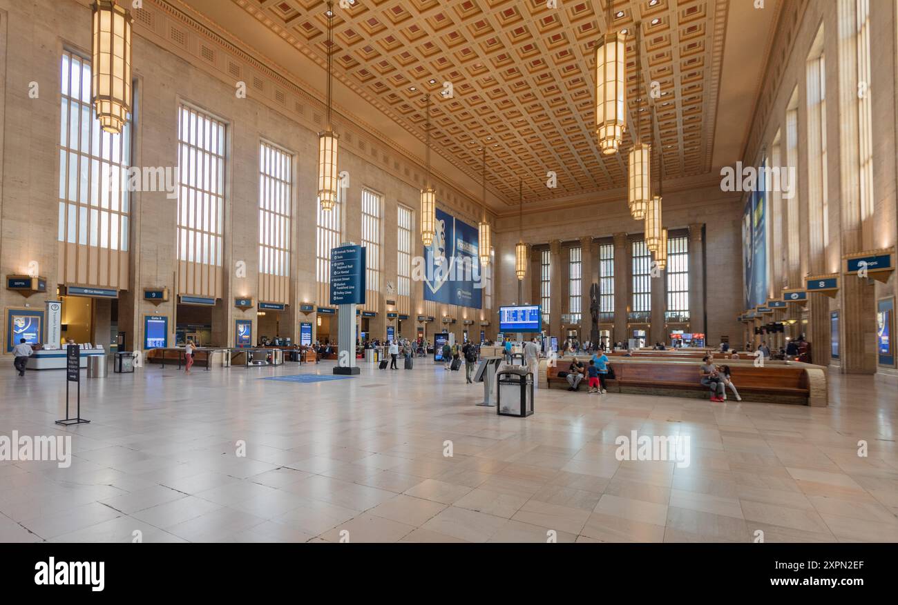 PHILADELPHIA, PENNSYLVANIA - OCTOBER 02, 2019: The departure hall at ...