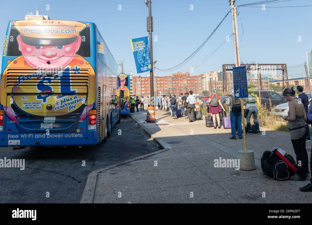 Megabus Bus in Philadelphia. People are waiting in the line for ...