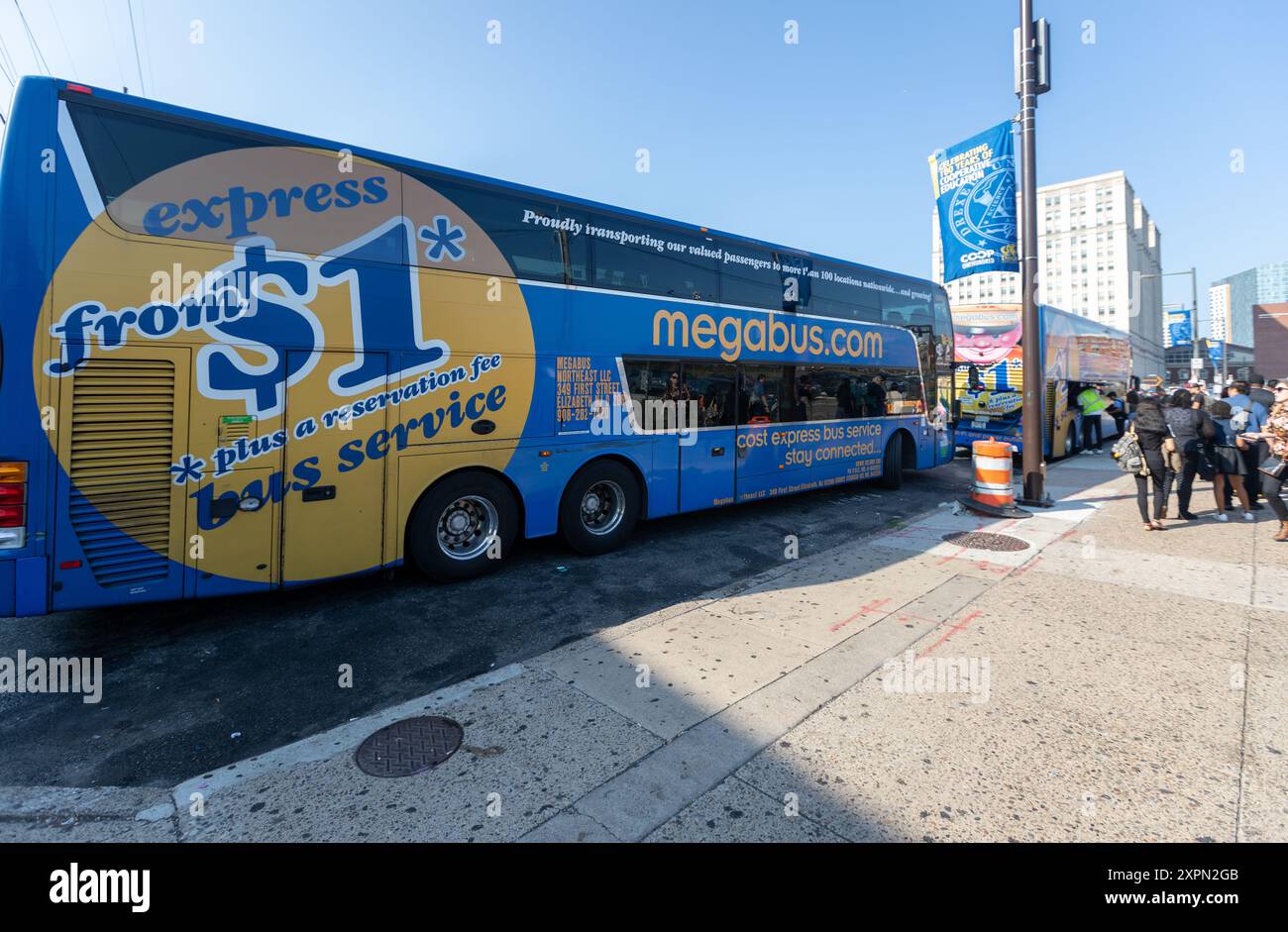Megabus Bus in Philadelphia. People are waiting in the line for ...