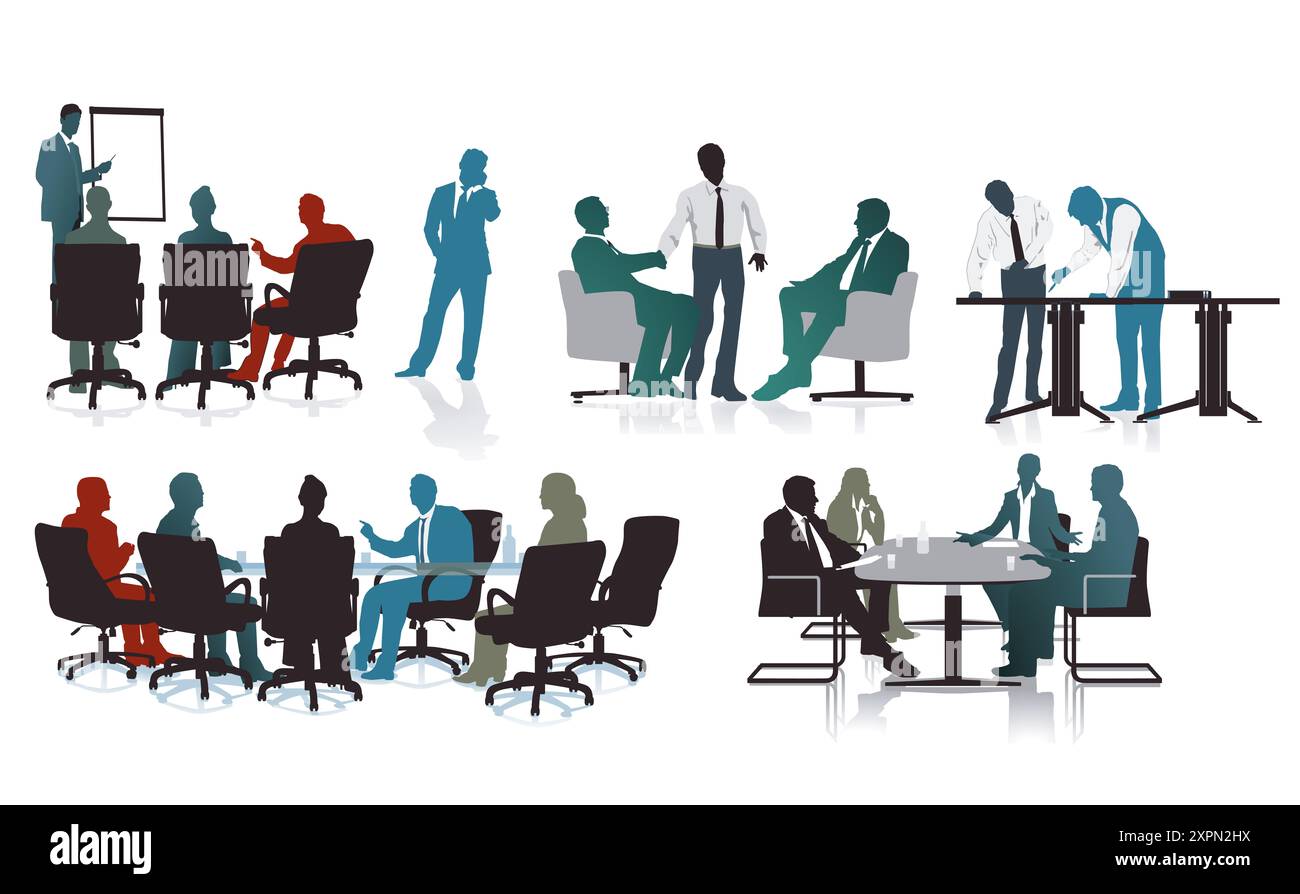 Working groups of people at the meeting. illustration Stock Photo - Alamy